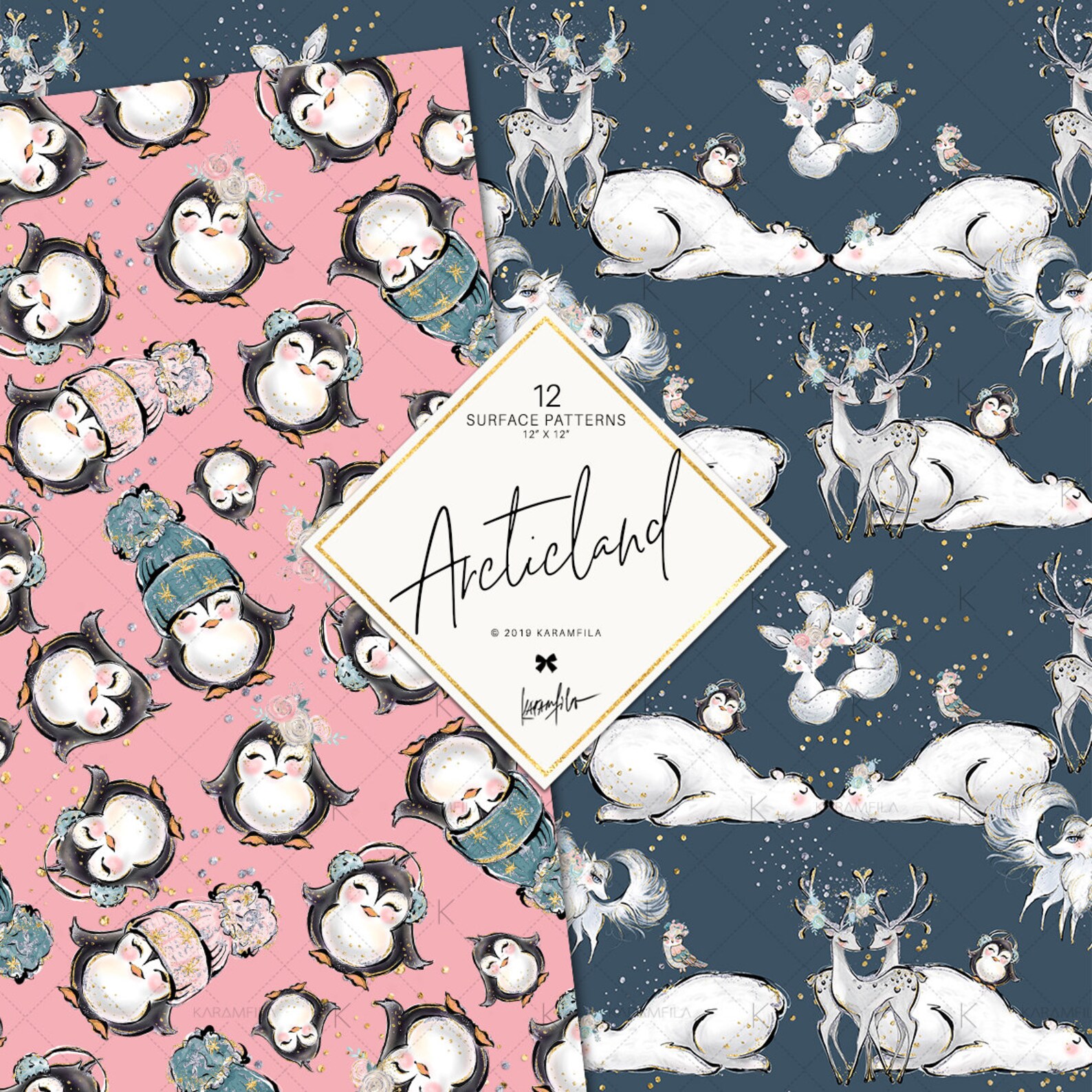 Arctic Animals Digital Paper Scandinavian Winter Patterns | Etsy