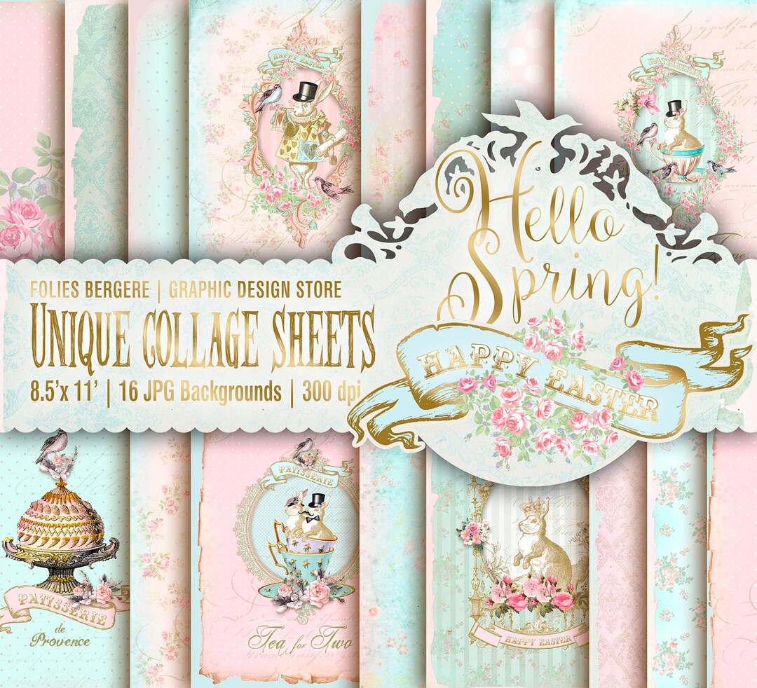 Easter Digital Paper Hello Spring Paper Pack Shabby Chic - Etsy