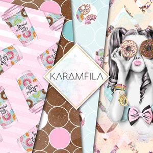 Donuts and Coffee Paper Pack Bakery Patterns Takeaway Coffee Cups Donut ...