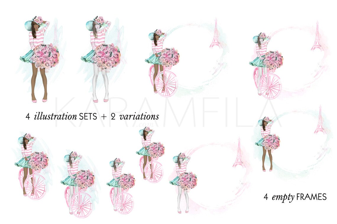 Hello Spring Clipart Fashion Illustration Cute Girl African | Etsy