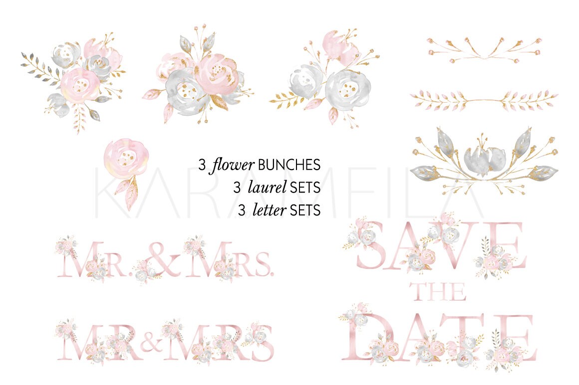 Wedding Clipart Rose Gold Wedding Alphabet Clipart Gold Foil | Etsy