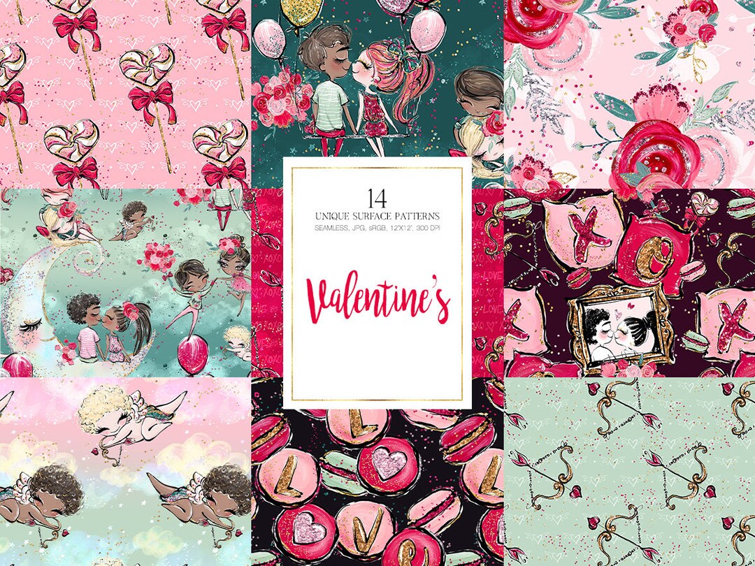 Valentine Digital Paper, Valentine's Day Paper, Valentine Stickers ...