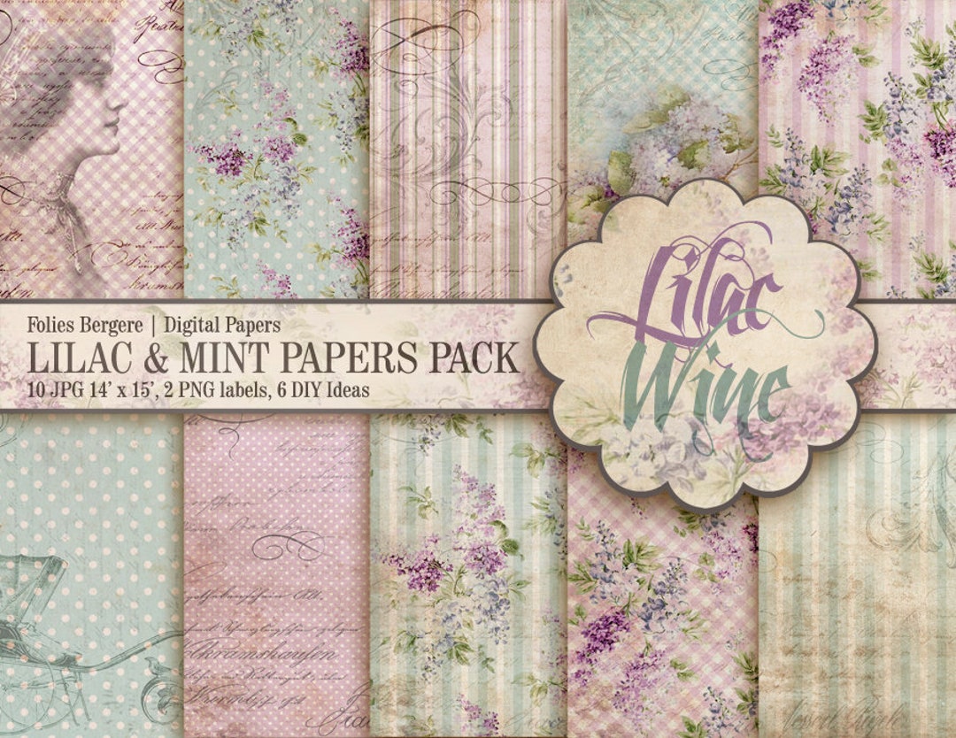 Shabby Digital Paper Lilac and Mint Printable Floral Digital - Etsy