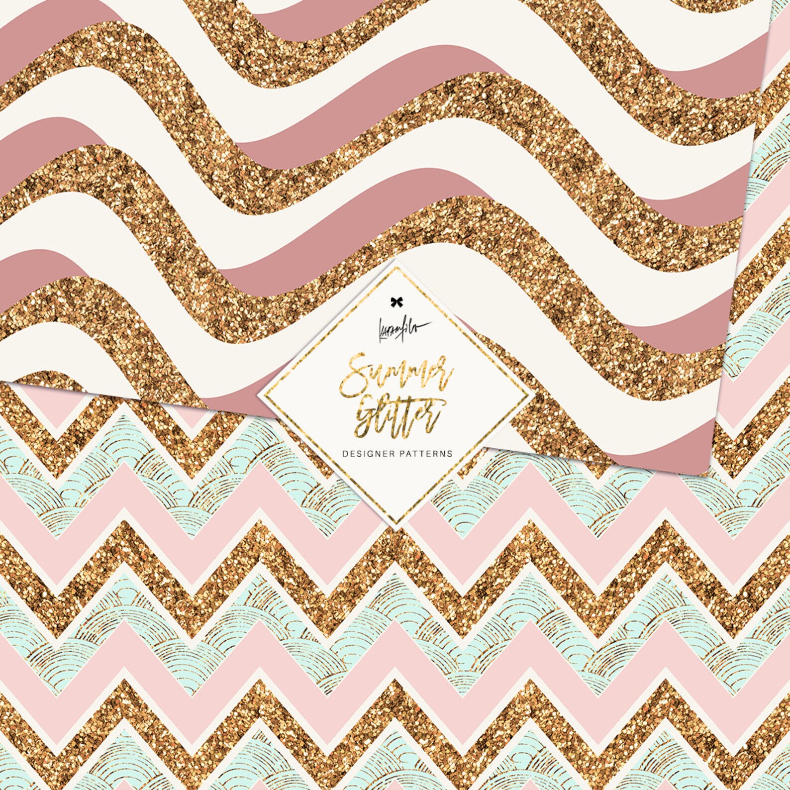 Summer Digital Paper Blush Pink Mint Gold Glitter Fashion - Etsy