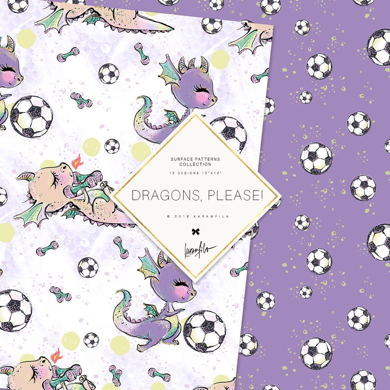 Dragon Digital Paper Baby Dragon Patterns Pastel Glitter | Etsy