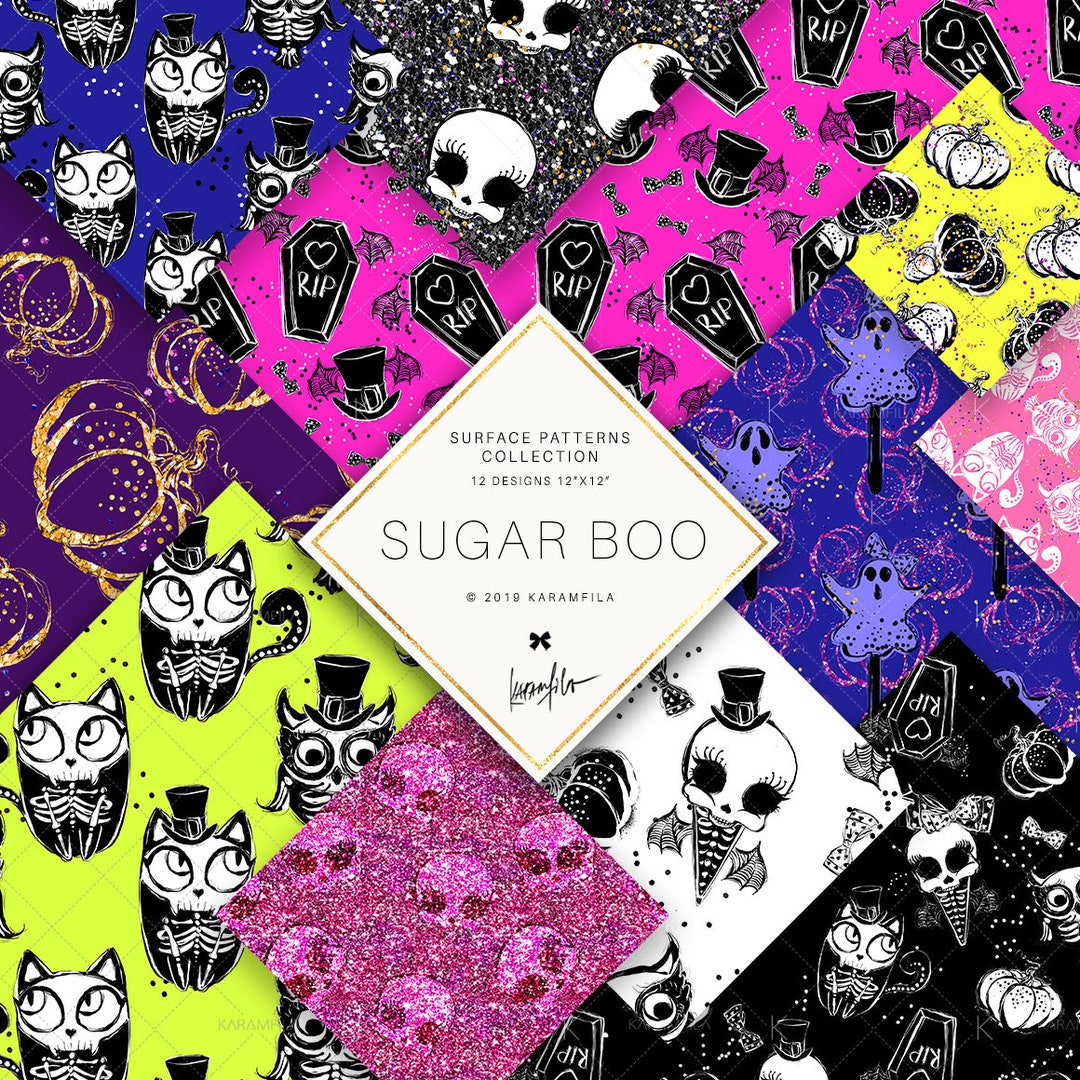 Halloween Digital Paper Animal Skulls and Skeletons Patterns Halloween ...