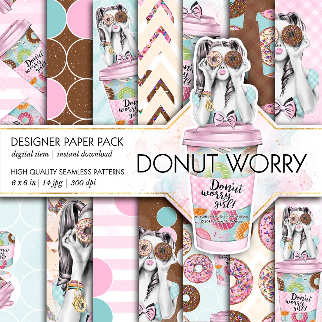 Donuts and Coffee Paper Pack Bakery Patterns Takeaway Coffee Cups Donut ...