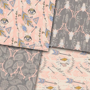 Tribal Paper Pack Boho Chic Digital Paper Hippie Patterns Printable ...