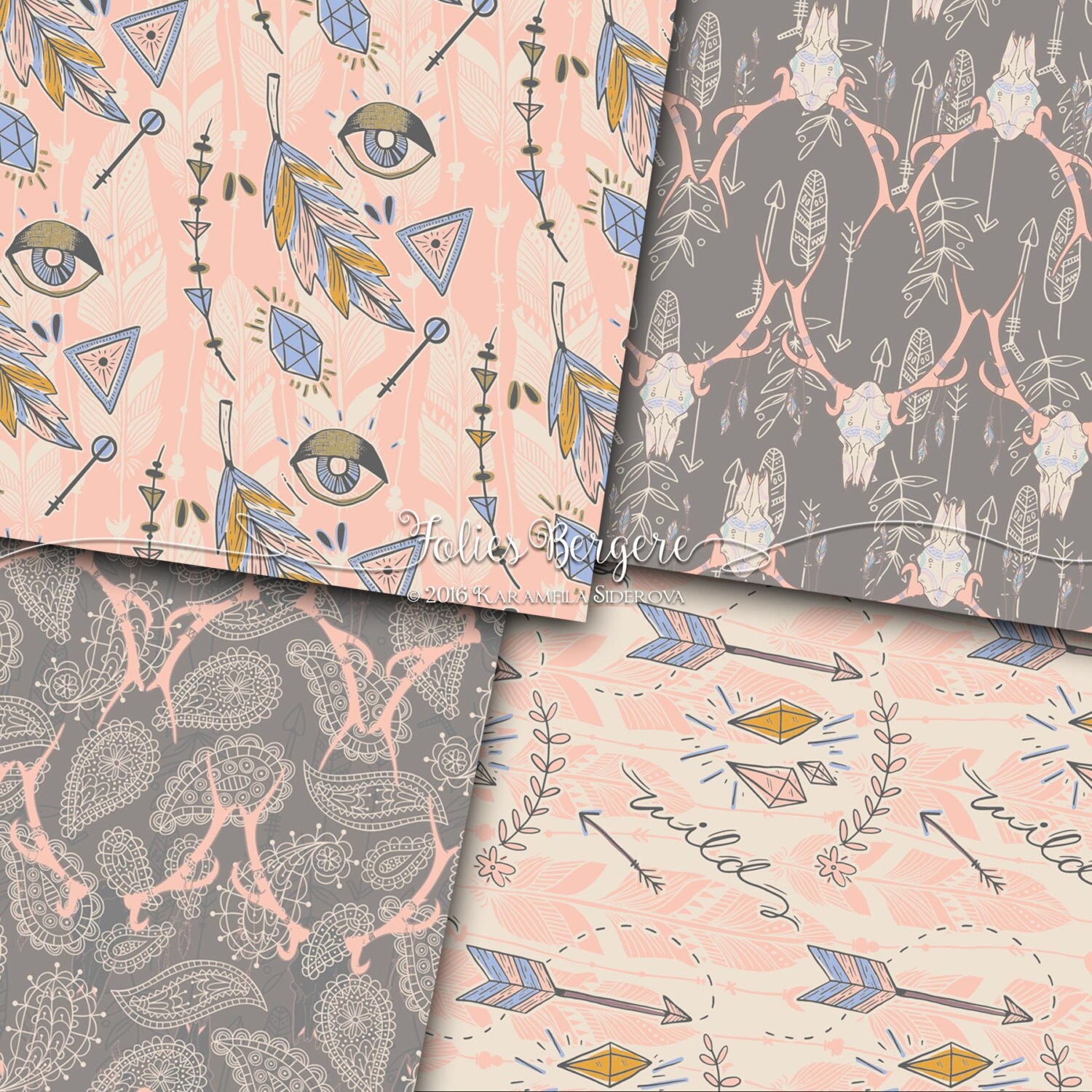 Tribal Paper Pack Boho Chic Digital Paper Hippie Patterns - Etsy