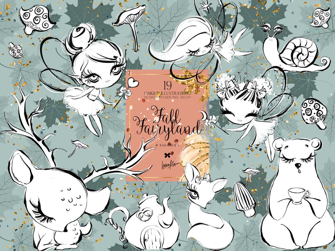 Fairy Doodle Clipart, Fall Mushrooms Clipart, Fairies Clipart, Autumn ...