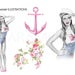 Nautical Clipart Pink Fashion Illustrations Pinup Girl With Anchor and ...