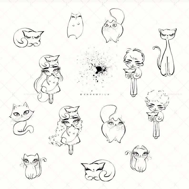 Cats Clipart Cat Doodles Cat Doodle Clipart - Etsy