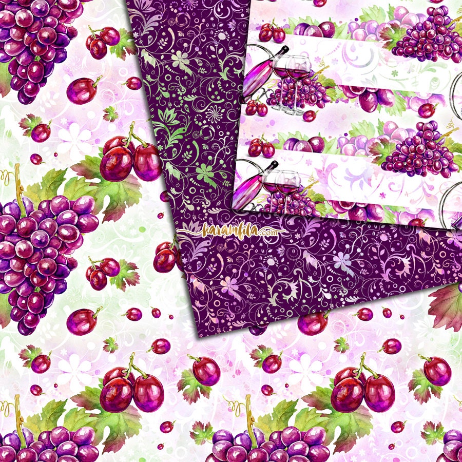 Wine Glasses Paper Wedding Digital Paper Watercolor Autumn - Etsy