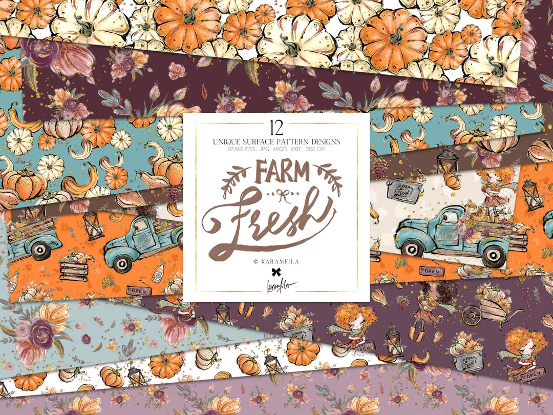 Fall Digital Paper Farmer Patterns Karamfila's Whimsical - Etsy
