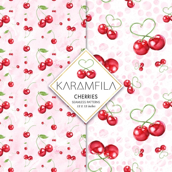 Summer papers Red cherry patterns Seamless patterns Watercolor paper ...