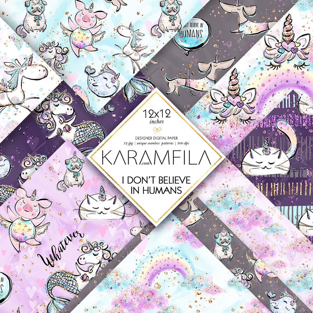 Unicorn Digital Paper Kittycorn Planner Stickers Cute Pets - Etsy