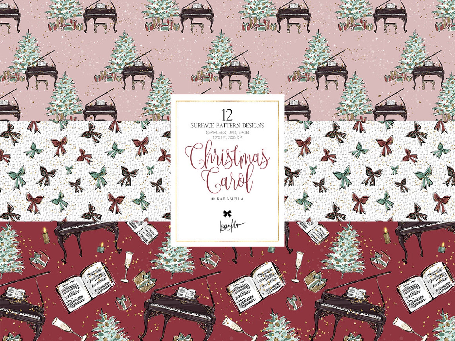 Christmas Party Digital Paper Piano Patterns Karamfila's | Etsy
