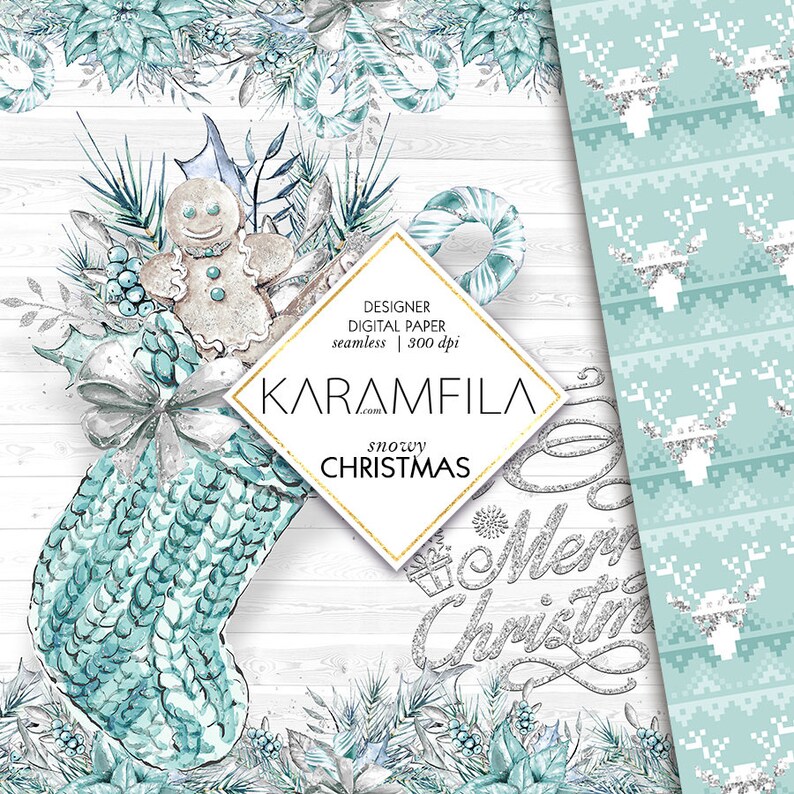 Blue Christmas Digital Paper Silver Christmas Scrapbook | Etsy