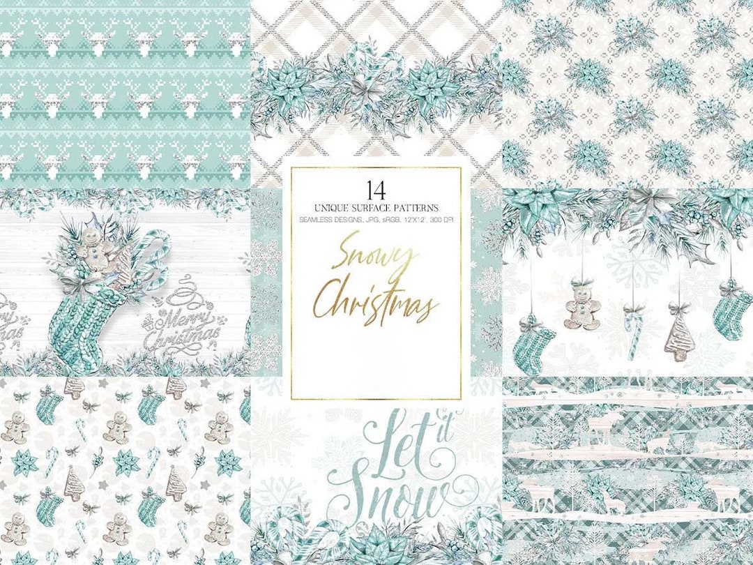 Blue Christmas Digital Paper, Silver Christmas Scrapbook Paper, Xmas ...