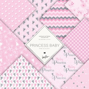 Baby Girl Digital Paper Pack Pink Grey Backgrounds Princess - Etsy