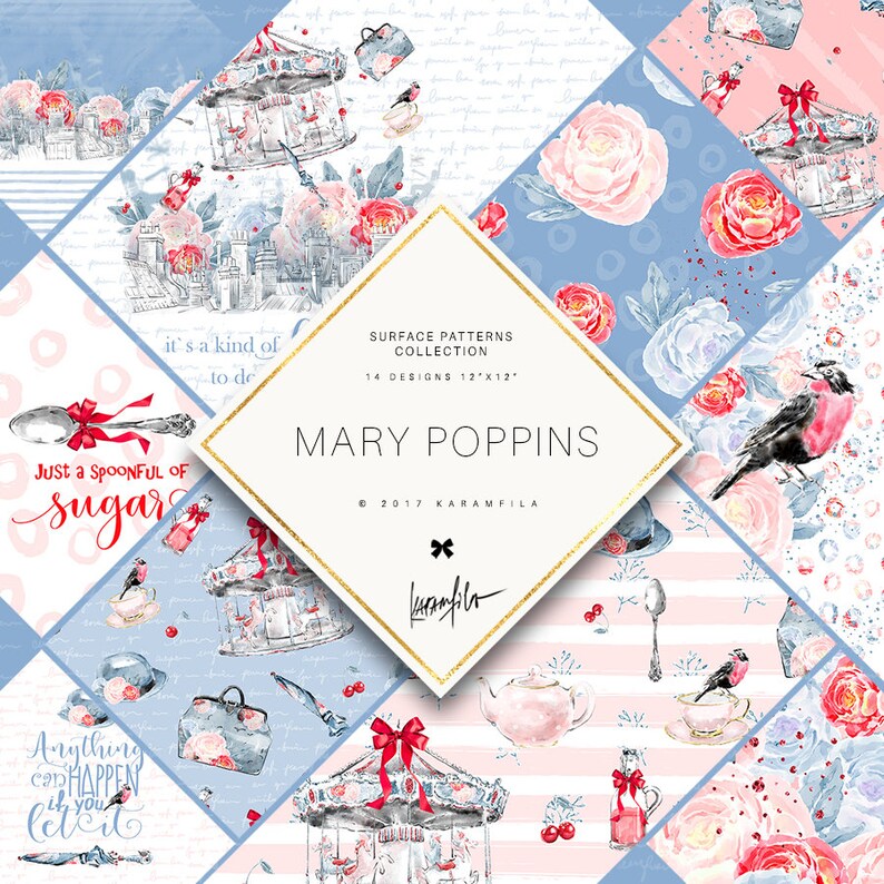 Mary Poppins Digital Paper Mary Poppins Scrapbook Paper Etsy Canada