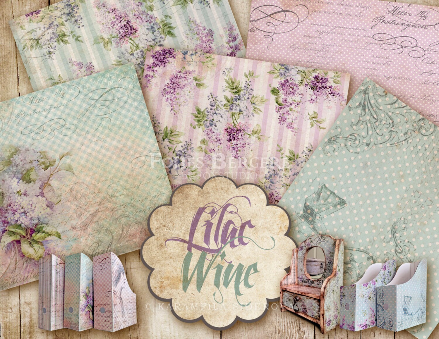 Shabby Digital Paper Lilac and Mint Printable Floral Digital - Etsy