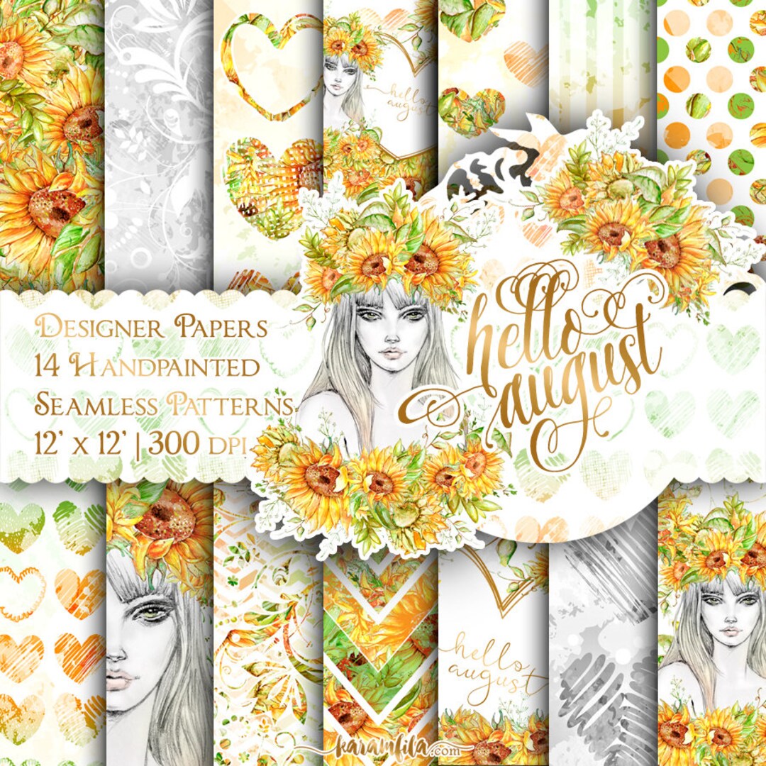 Sunflower Digital Paper Pack Hello August Paper Summer Fashion - Etsy ...