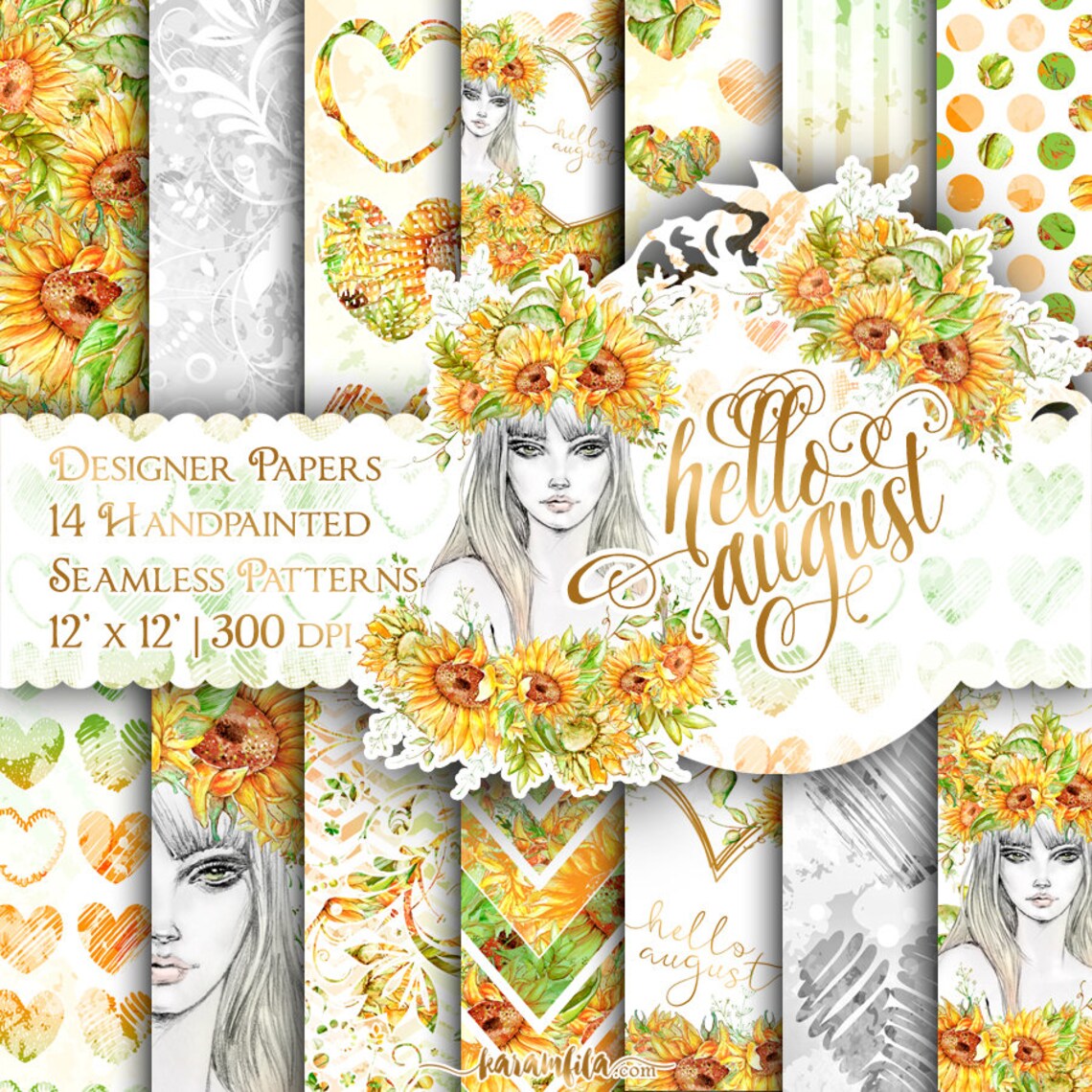 Sunflower Digital Paper Pack Hello August Paper Summer Fashion - Etsy