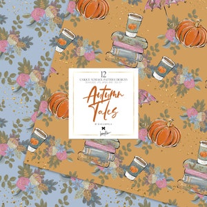 Fall Digital Paper, Autumn Leaves Patterns Forest Animals Paper Fall ...