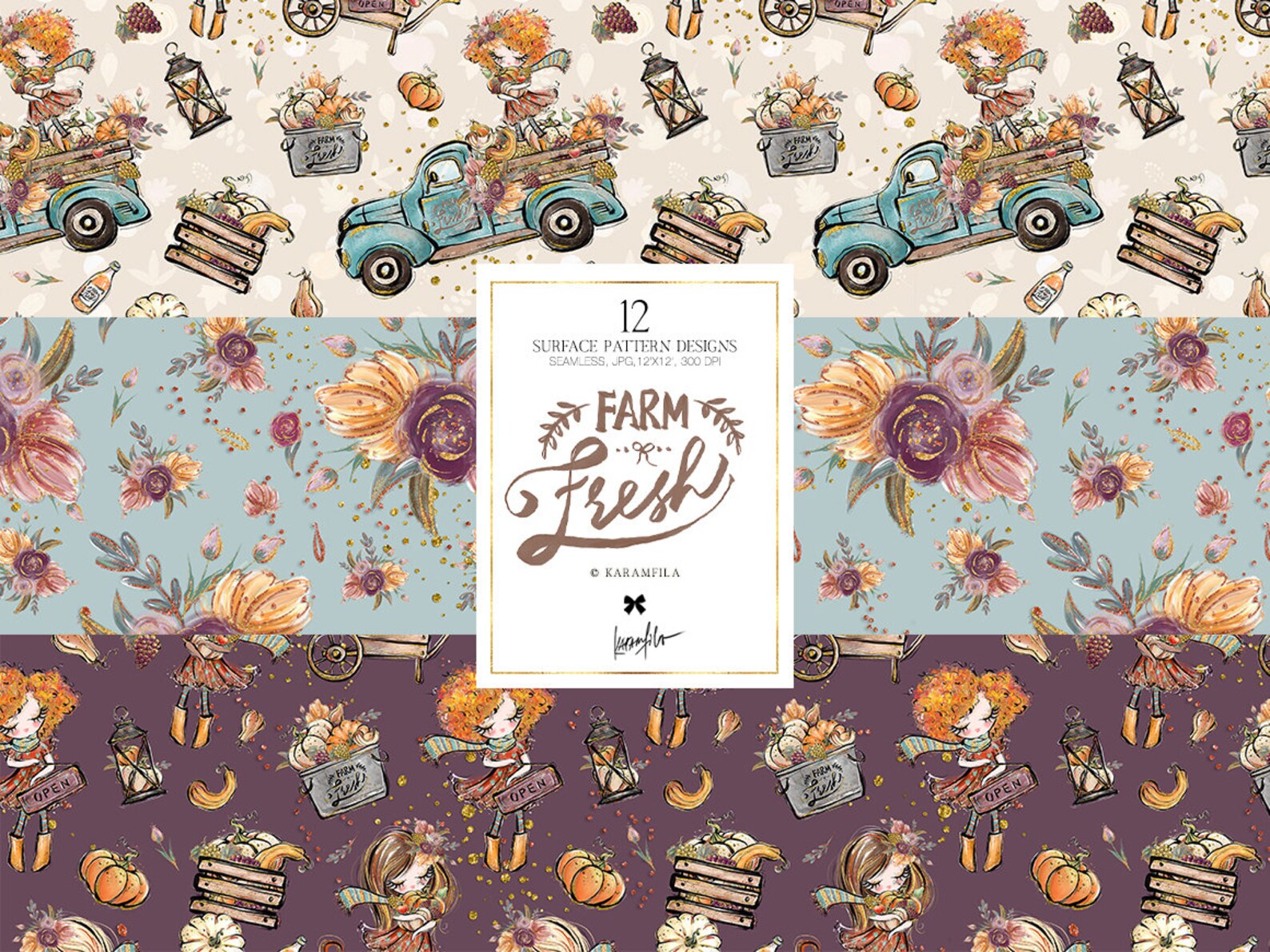 Fall Digital Paper Farmer Patterns Karamfila's Whimsical - Etsy