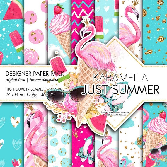 Summer Digital Paper Set/ Beach Digital Paper/ Fruits Digital Paper ...