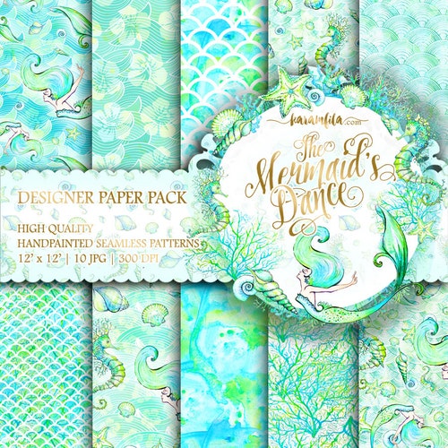 Mermaid Paper Pack Watercolor Sea Scrapbook Underwater - Etsy