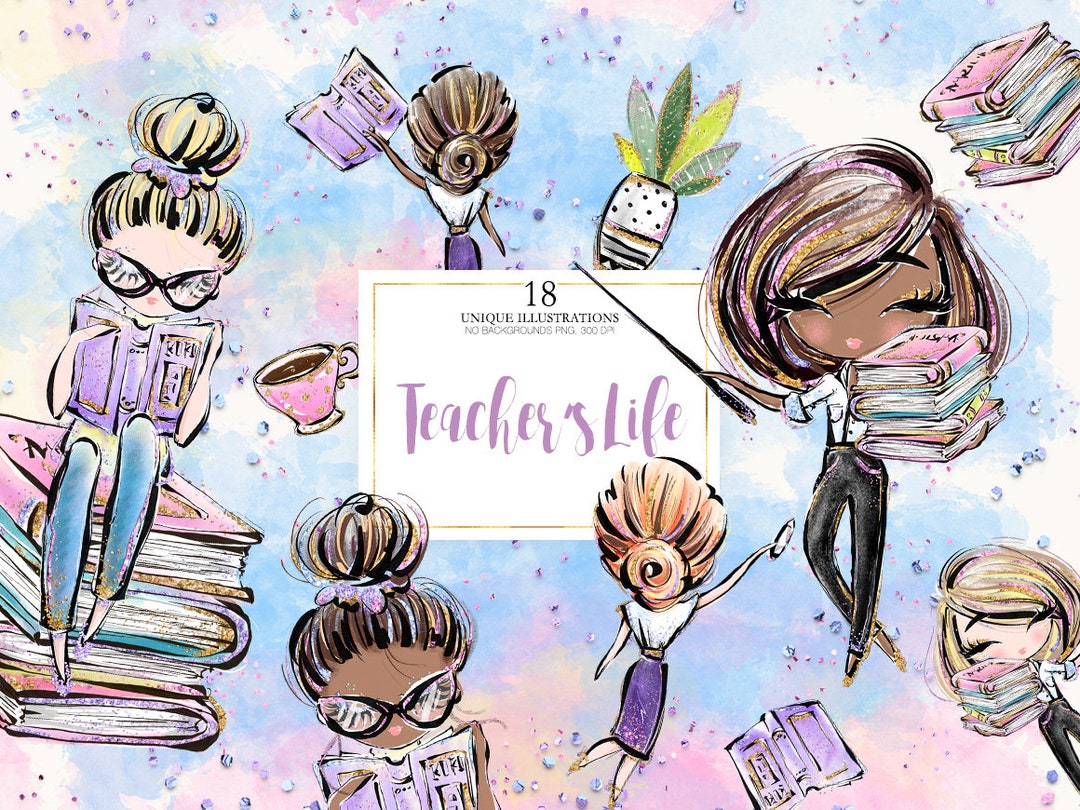 Teacher's Life Clipart, Teacher Planner Stickers Clipart, Glitter ...
