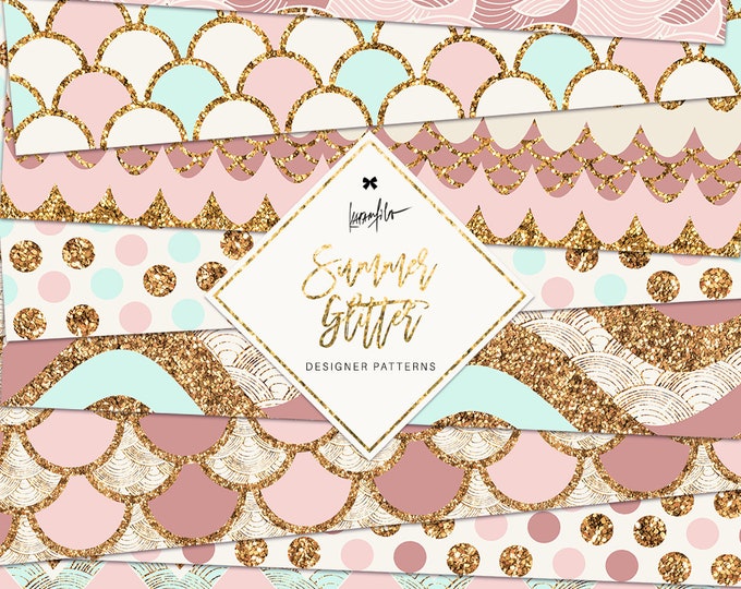 Summer Digital Paper Blush Pink Mint Gold Glitter Fashion Patterns ...