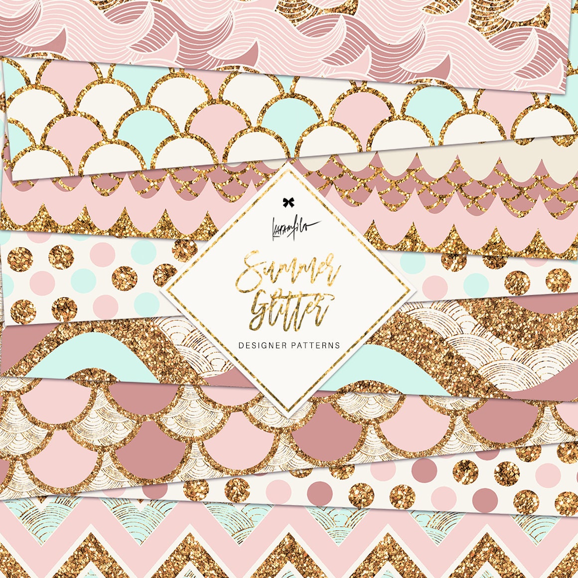 Summer Digital Paper Blush Pink Mint Gold Glitter Fashion | Etsy