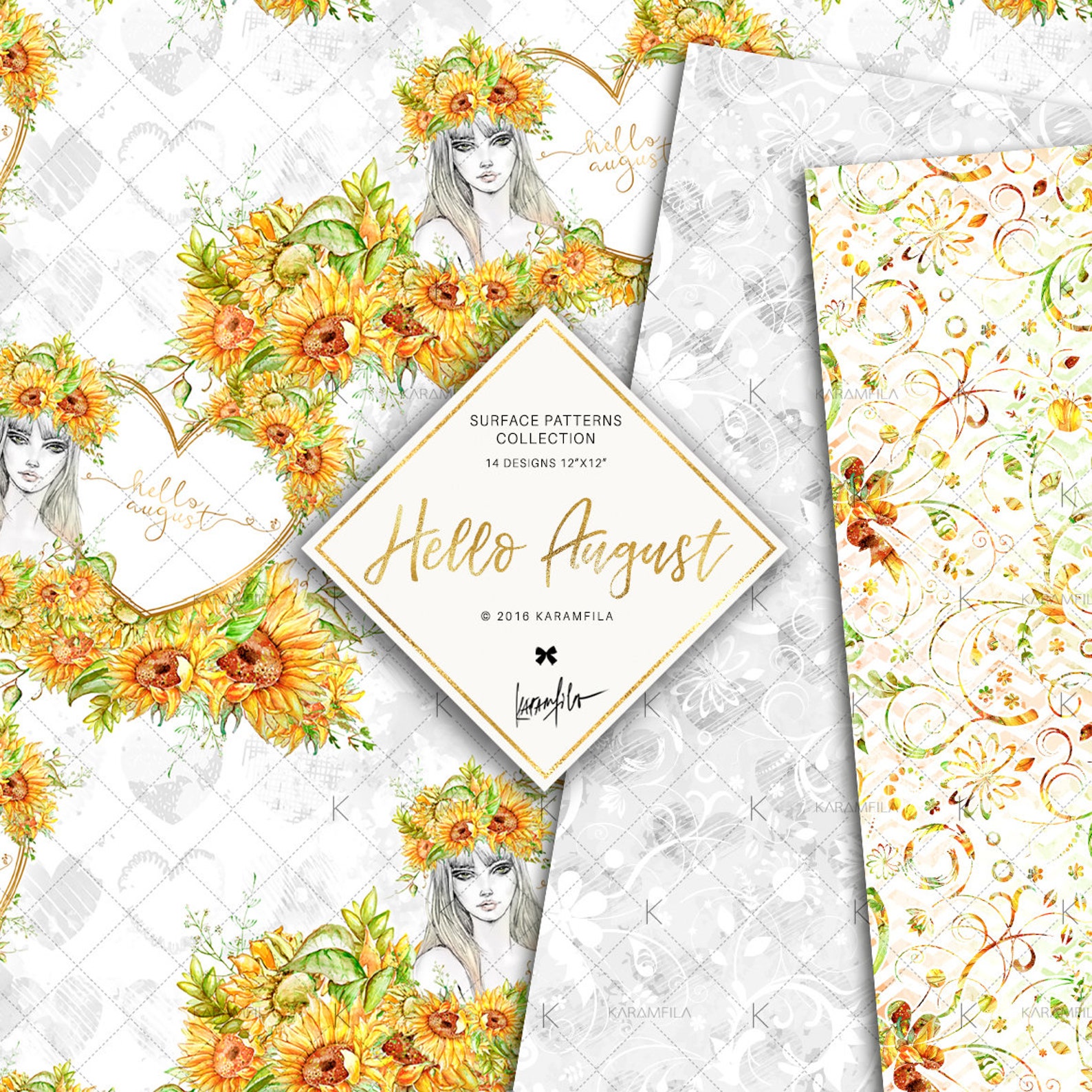 Sunflower Digital Paper Pack Hello August Paper Summer Fashion - Etsy