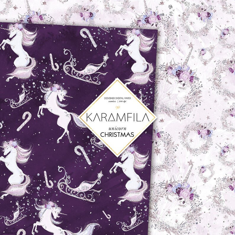 Christmas Unicorns Digital Paper Nursery Fabrics Winter | Etsy