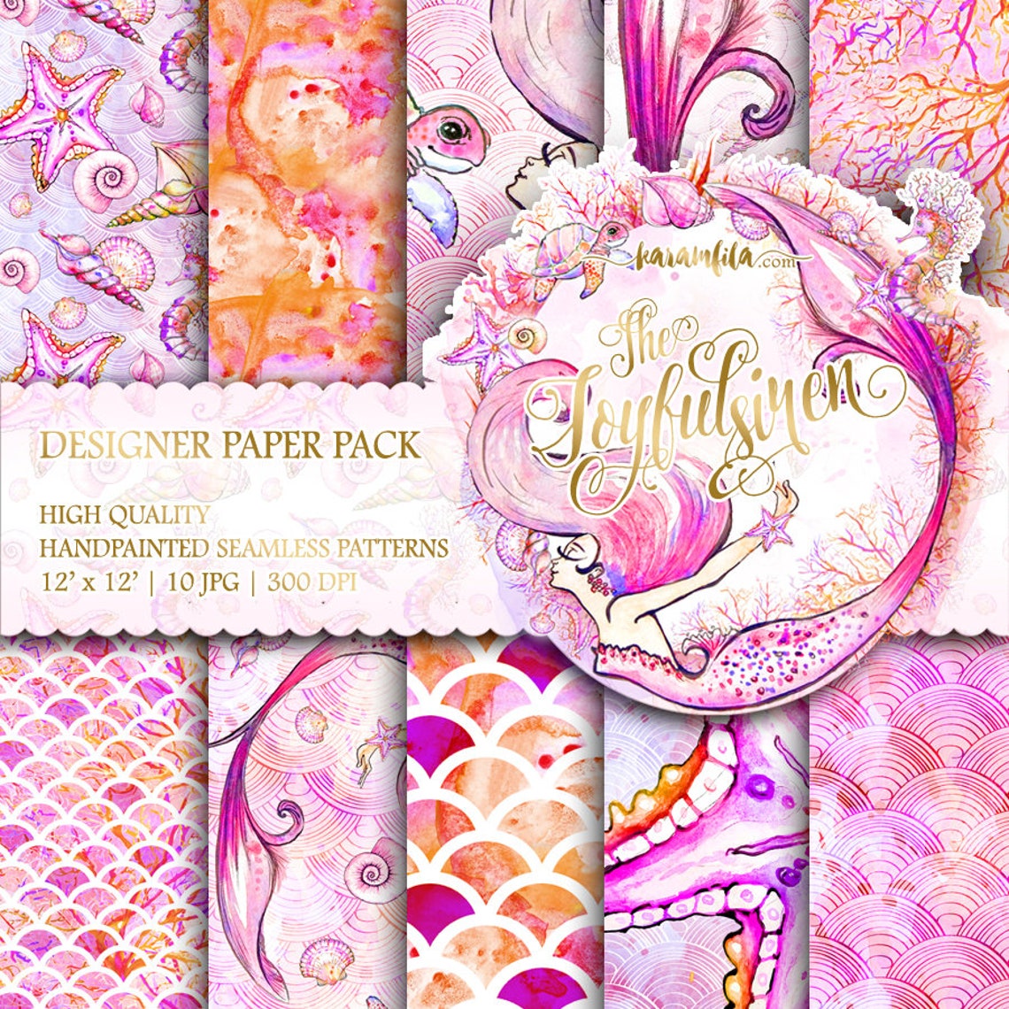 Watercolor Mermaid Paper Underwater Digital Backgrounds - Etsy