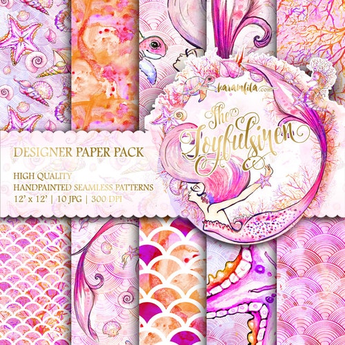Mermaid Digital Paper Watercolor Sea Backgrounds Handpainted - Etsy
