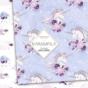 Dreaming Unicorns Digital Paper Purple Nursery Fabrics - Etsy