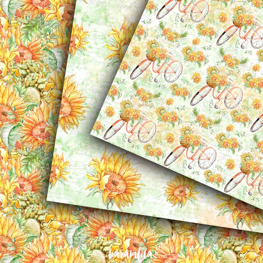 Sunflower Digital Paper Seamless Patterns Watercolor - Etsy