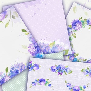 Hydrangea Digital Paper Blue Purple Watercolor Paper Pack . Watercolor ...