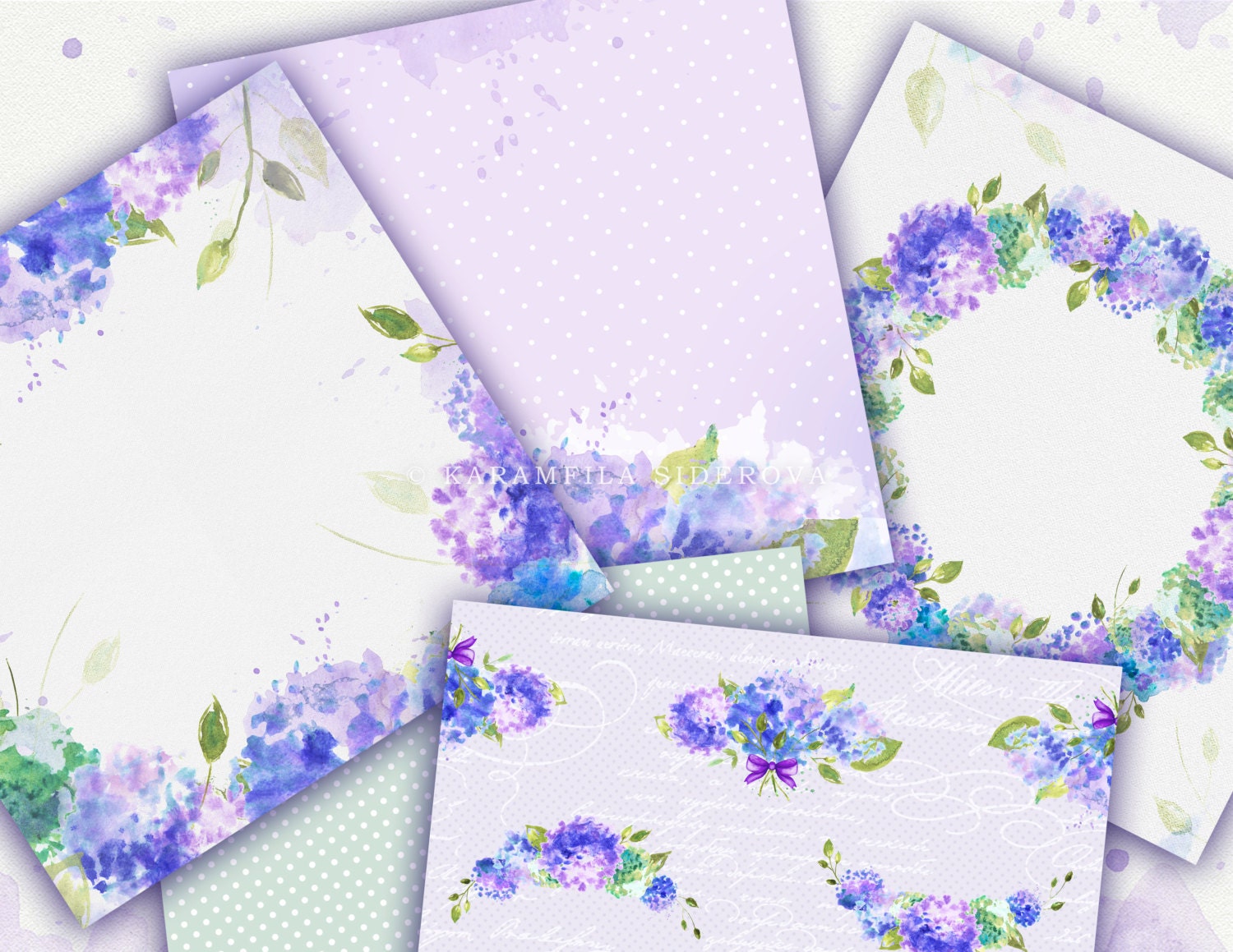 Hydrangea Digital Paper Blue Purple Watercolor Paper Pack . | Etsy