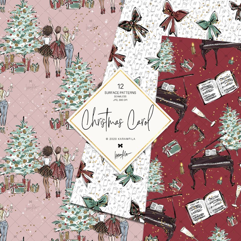 Christmas Party Digital Paper Piano Patterns Karamfila's | Etsy