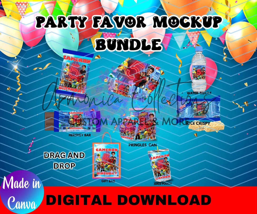 Editable Drag-and-drop Party Favor Mockup Template Showcase Your Party ...