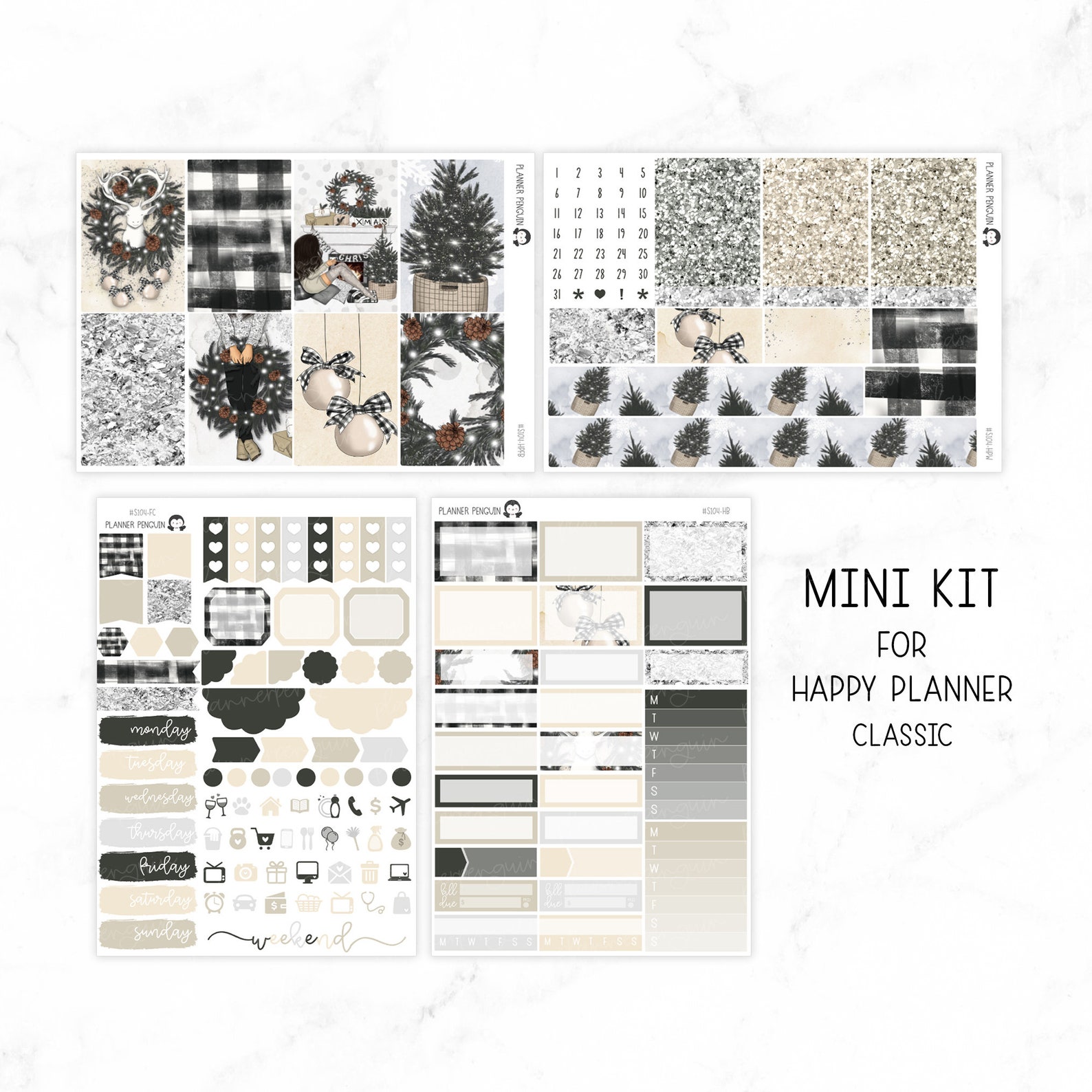 Plaid Christmas Weekly Kit Stickers for Vertical Planner or - Etsy