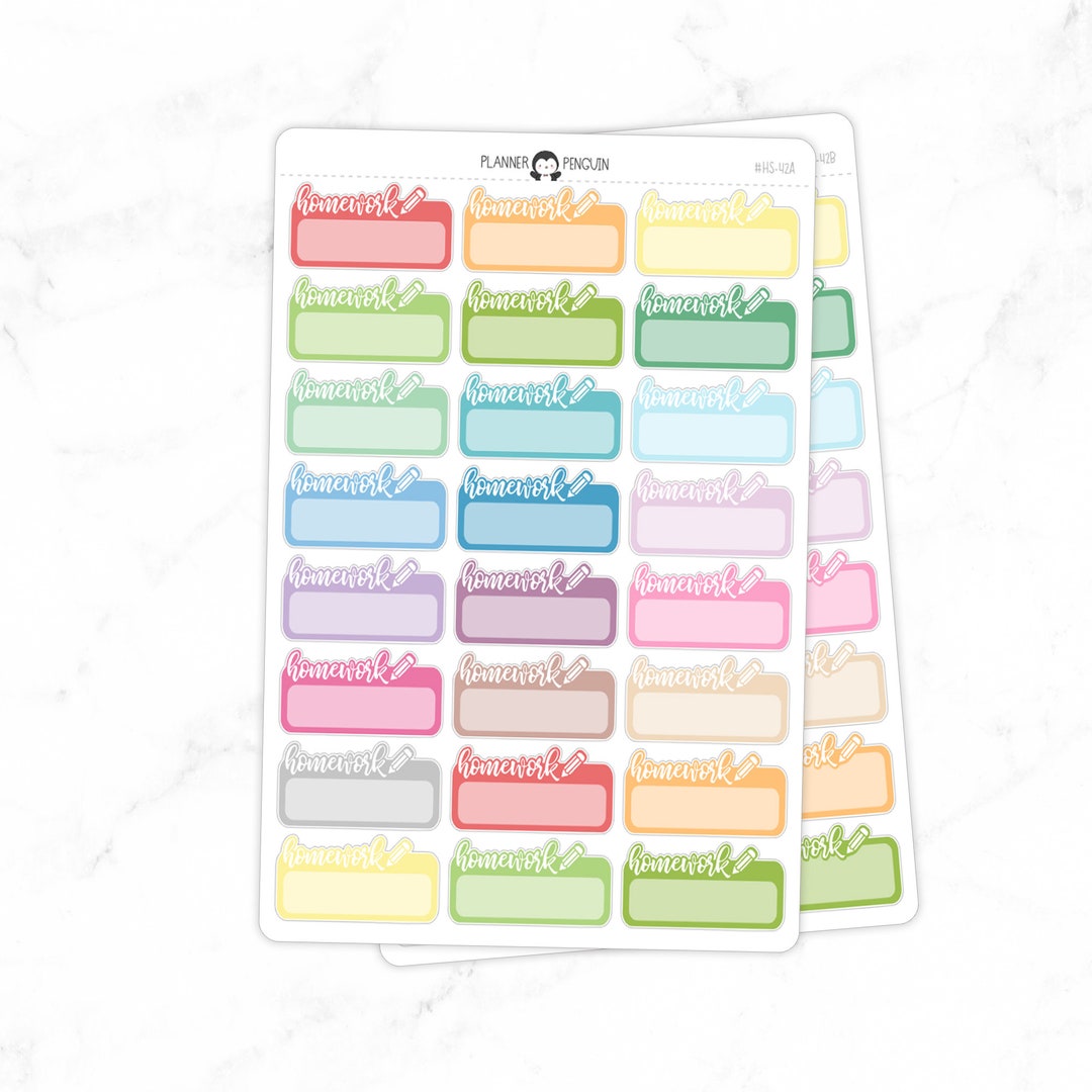 Homework School Label Planner Stickers - Multi Color | Matte Removable ...