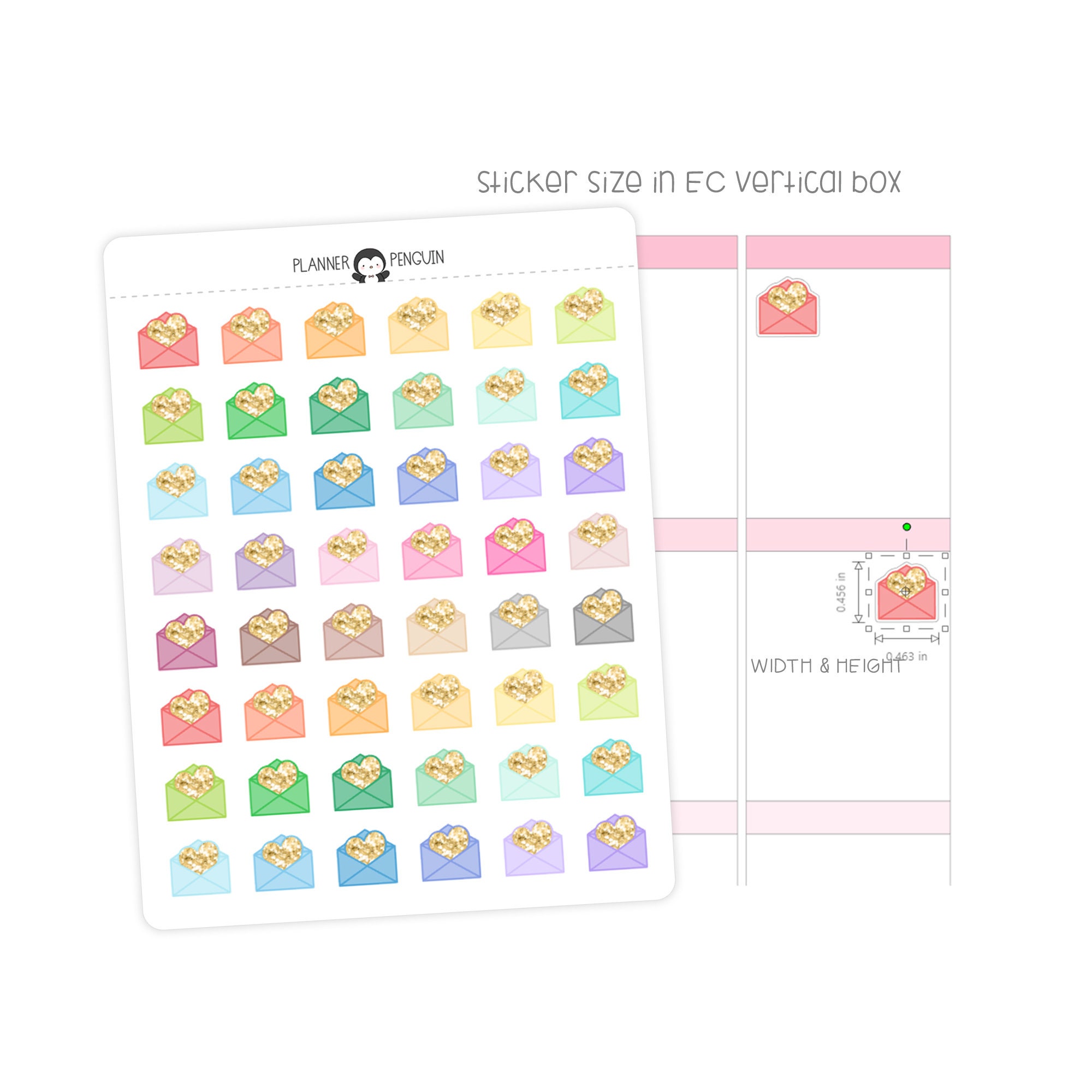 Glitter Heart Envelopes - Icon Planner Stickers | Multi Color Stickers ...
