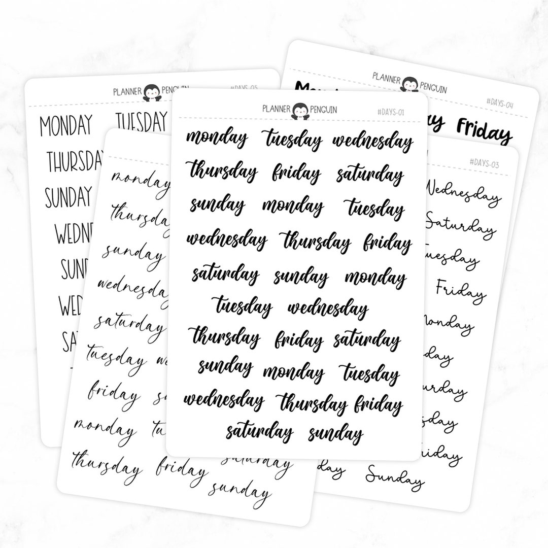 Days of the Week - Script Stickers | Typography Stickers | Matte ...