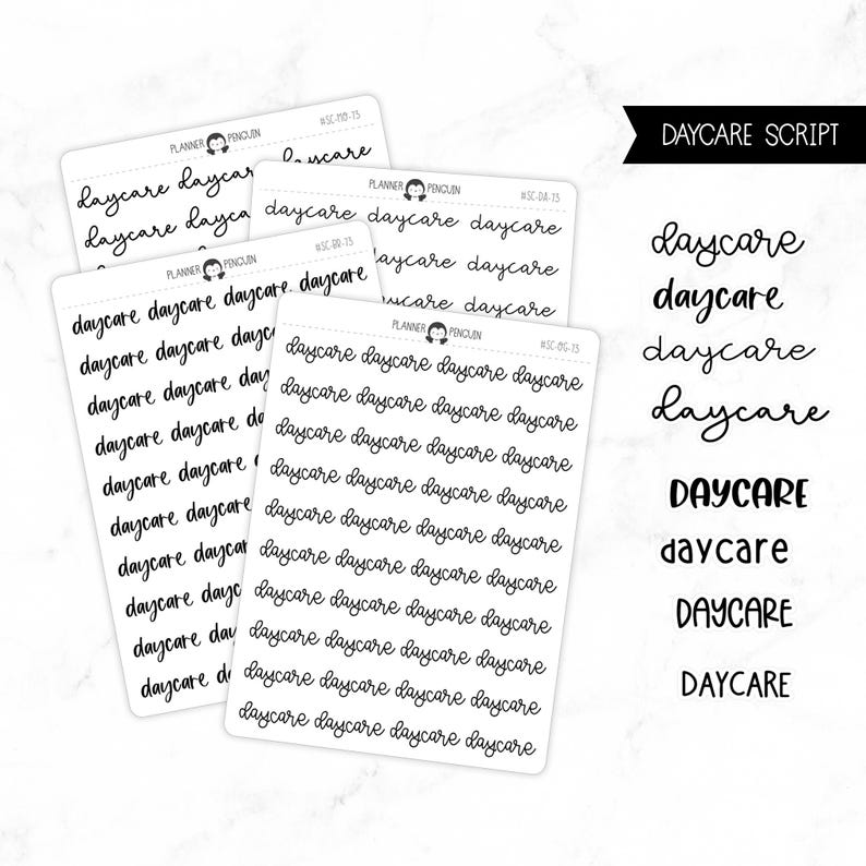 Daycare - Script Stickers | Typography Stickers | Matte Removable ...
